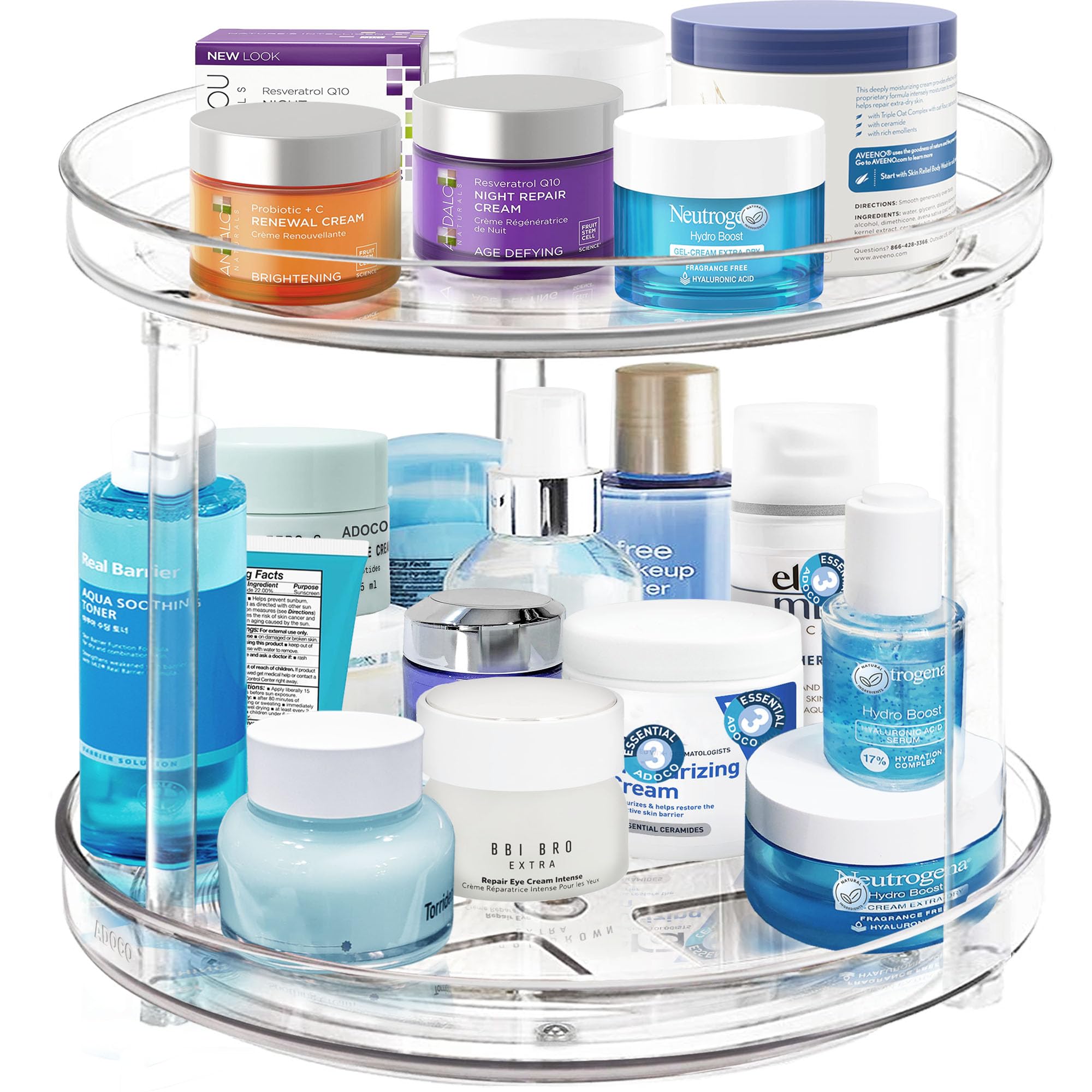2 Tier Lazy Susan, 10.6 Inch Clear Makeup & Skincare Organizer, Bathroom Countertop Perfume Organizer