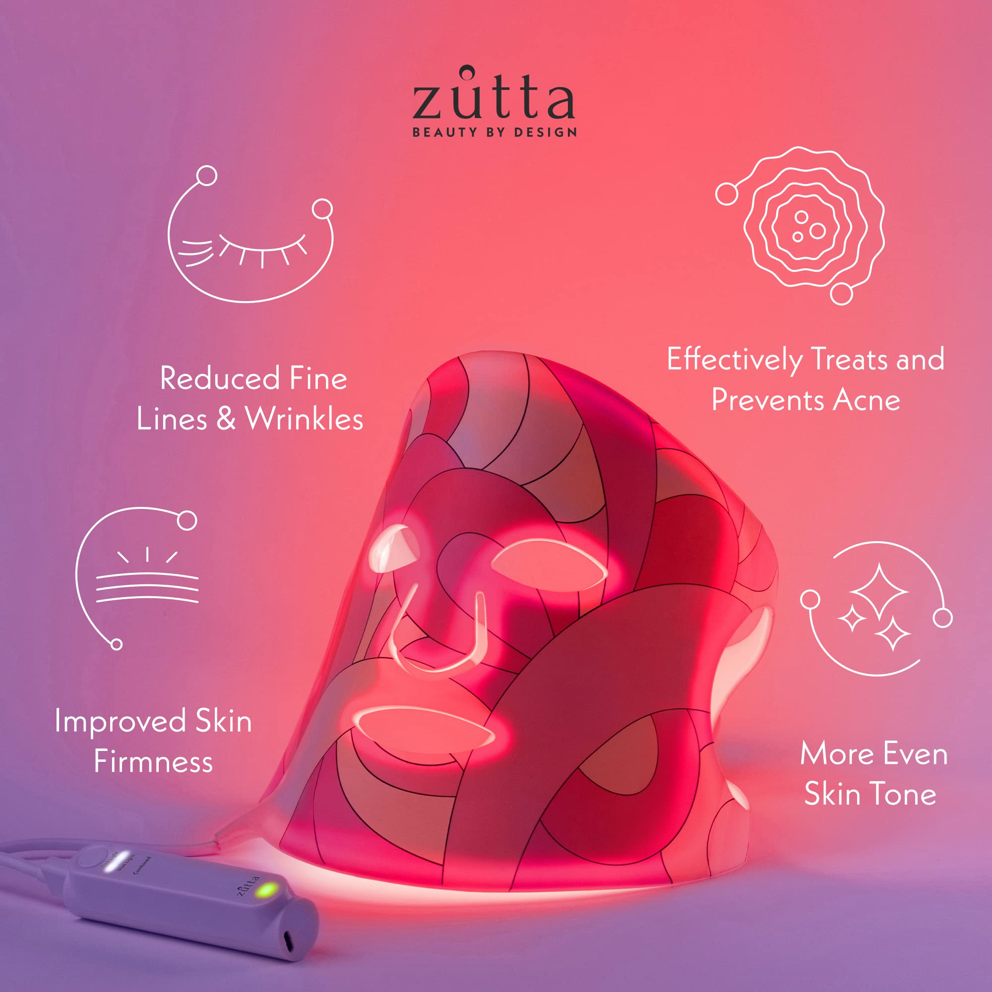 ZUTTA LED Face Mask Light Therapy 3 Color Settings LED Mask Light Therapy