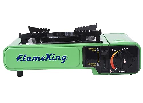 Flame King YSNVT-505 Dual Fuel Butane & Propane Gas Camping Stove with Single Burner, Portable and Great for Outdoor Cooking, Backpacking 8.5"X8.5" grid