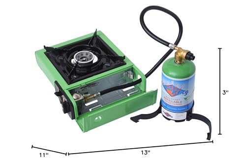 Flame King YSNVT-505 Dual Fuel Butane & Propane Gas Camping Stove with Single Burner, Portable and Great for Outdoor Cooking, Backpacking 8.5"X8.5" grid