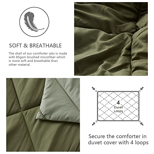 NexHome Queen Comforter Set - Olive Green Comforter Queen Size Bedding Set - Soft Reversible Down Alternative Full Size Comforter Bed Set 3 Pieces 1 Comforter (88"x88") + 2 Pillow Shams (20"x26")