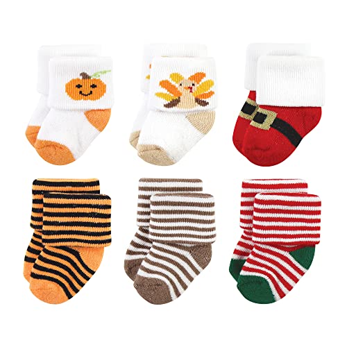 Hudson Baby Baby Holiday Newborn Terry Socks, Halloween Christmas, 0-6 Months