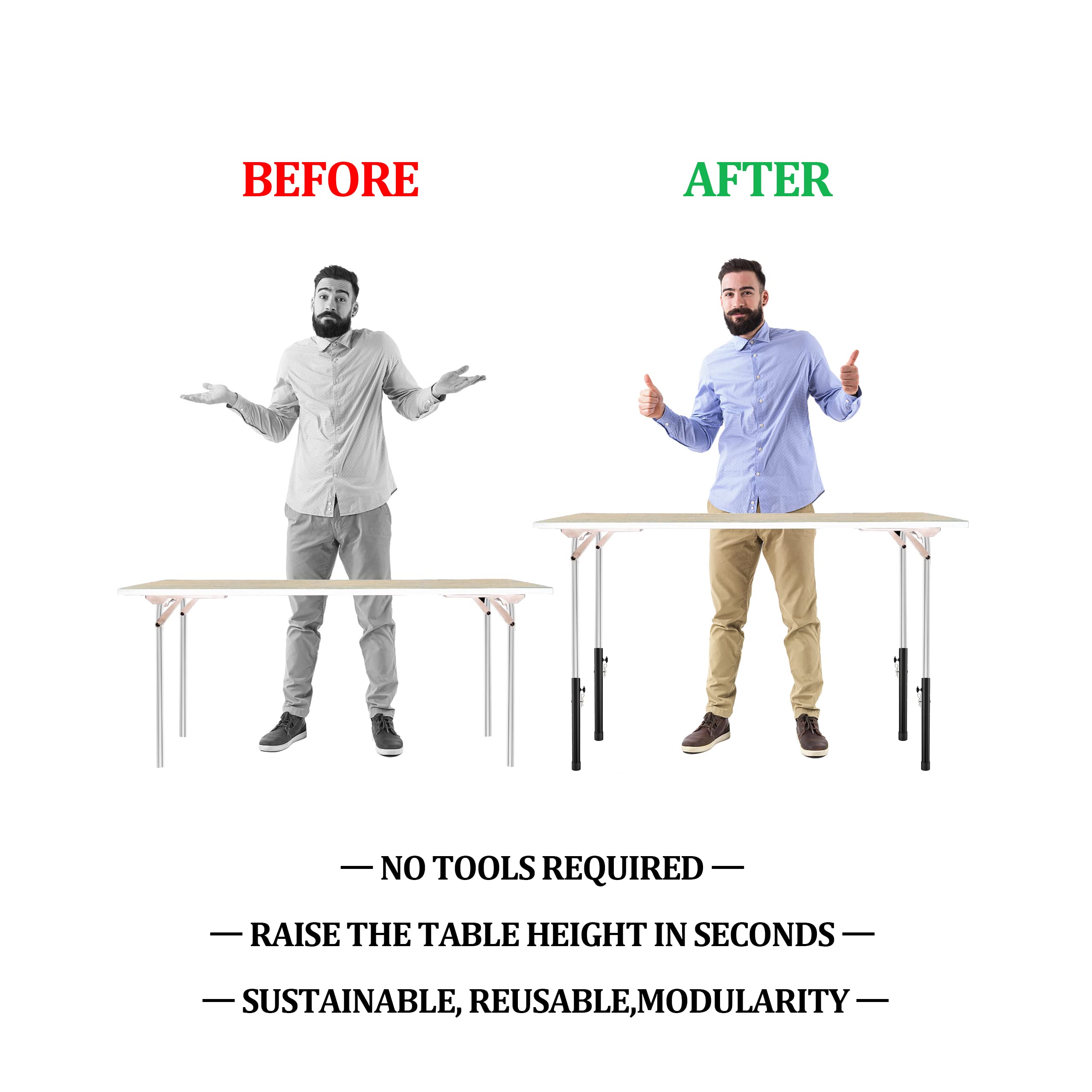 Herbert-fty Folding Table risers for Folding Tables Straight/Bent Leg, Dural Folding Table Leg Extensions 4 Levels/Heights Table Leg Extenders-All for Treating Your Back Pain(4-Pack)(17.3 in (44cm)