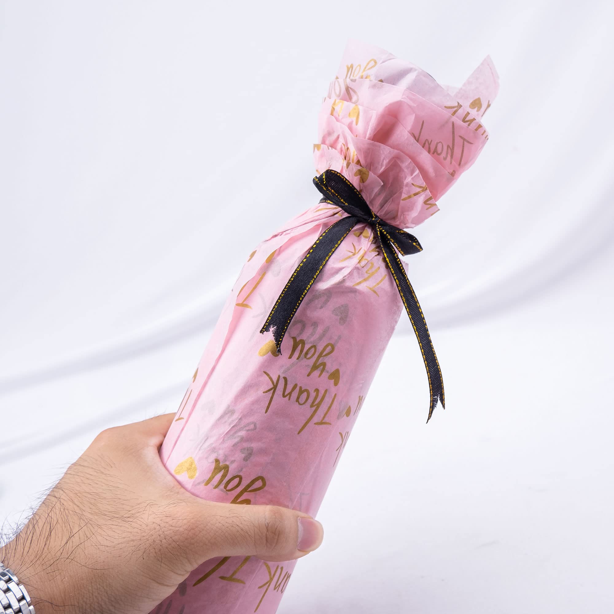 MR FIVE 50 Sheets Gold Thank You Tissue Paper Bulk,20" x 14",Thank You Tissue Paper for Packaging,Gift Bags,Thank You Packaging Tissue Paper for Small Business (Pink)