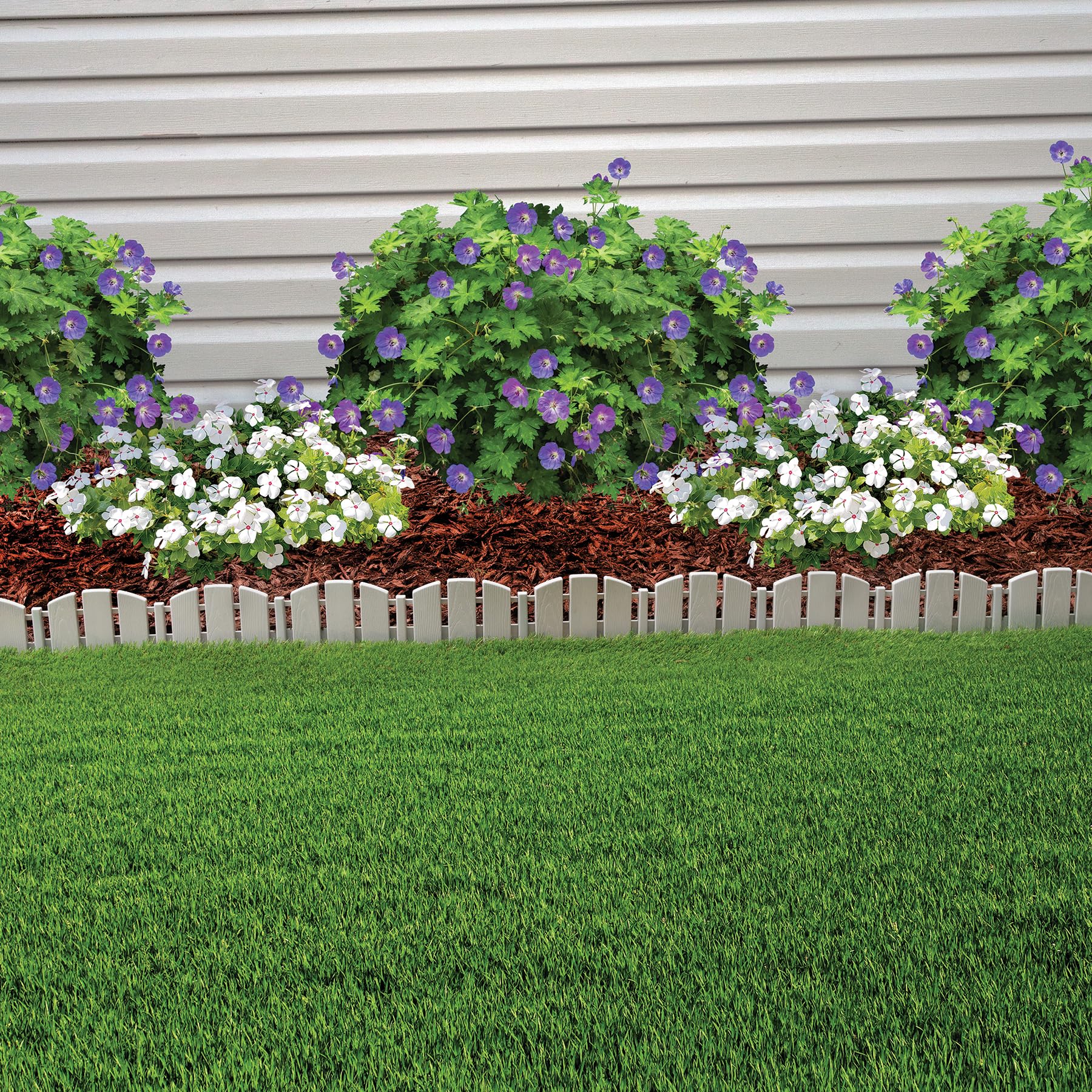 EasyFlex No-Dig Landscape Edging with Anchoring Spikes, 4.5 in. Tall Decorative Adirondack Wood-Look Fence Garden Border, 60 Foot Kit, Gray