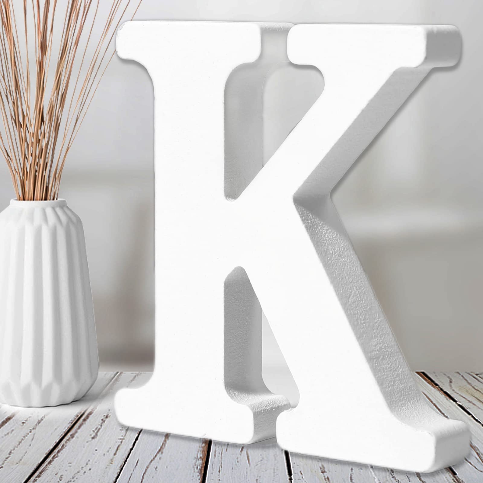 AOCEAN 6 Inch White Wood Letters - Unfinished Wood Letters for Wall Christmas Decor Standing Letters Slices Sign Board Decoration for Xmas Home Party Projects (K)