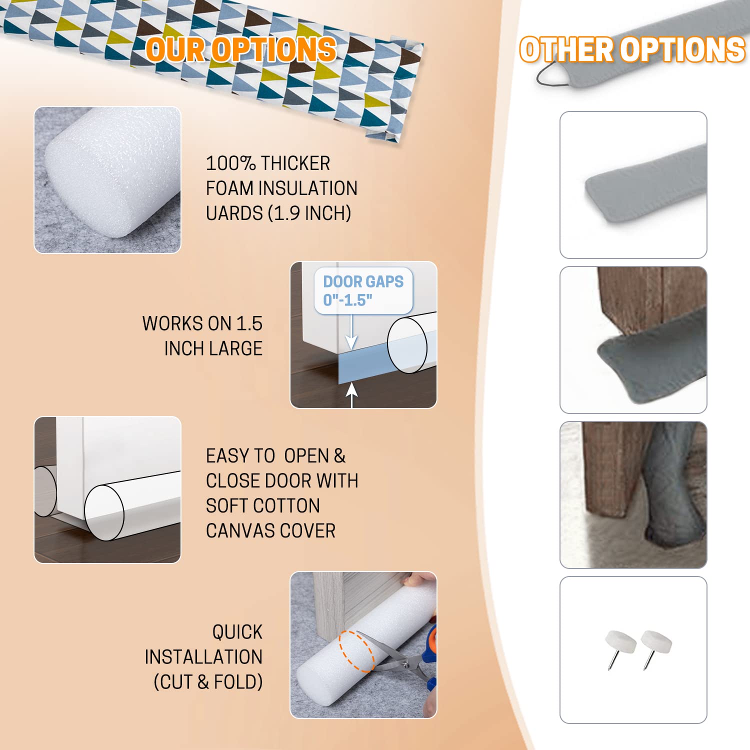 VISEMAN Under Door Stopper, Door Noise Blocker, Adjustable Door Sweeps Window Blocker, Door Bottom Weather Stripping, 20 to 36" Clear Self Stick Door Bottom