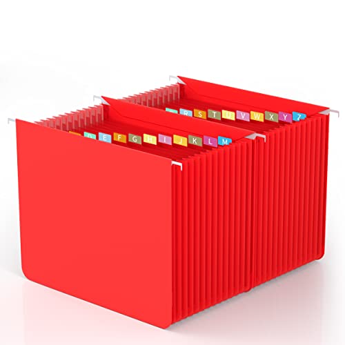 Expandable Hanging File Folders,Expanding Hanging File Folder Letter Size,28 Pockets Plastic Filing Cabinets,Accordion Paper,File,Bill Organizers,Large Capacity Colored a-z Tabs,Sturdy,Red