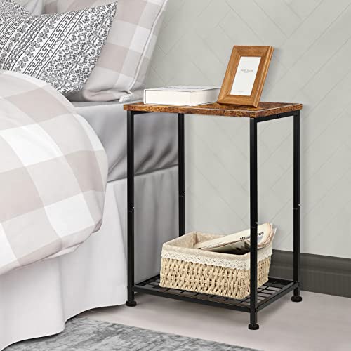 DOMYDEVM Nightstand Set of 2, 2 Tier Small End Table with Open Storage Shelf, Industrial Side Bedside for Bedroom Living Room Office Farmhouse, Rustic Brown and Black
