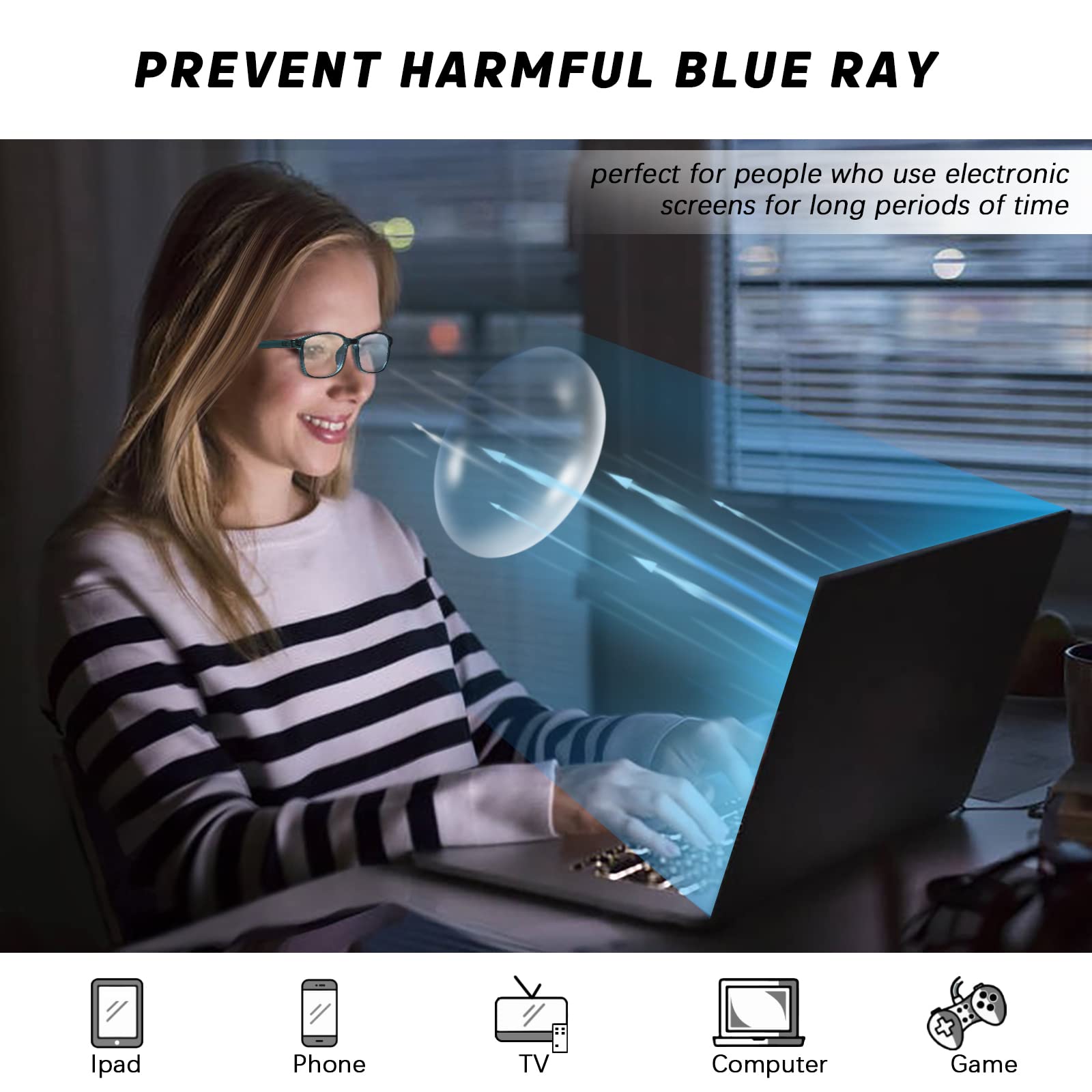 JEERO Blue Light Blocking Glasses - Lightweight Frame Computer Glasses, Anti Eyestrain & UV Glare, TV/Phone/Gaming Eyeglasses for Women Men, Non-Prescription