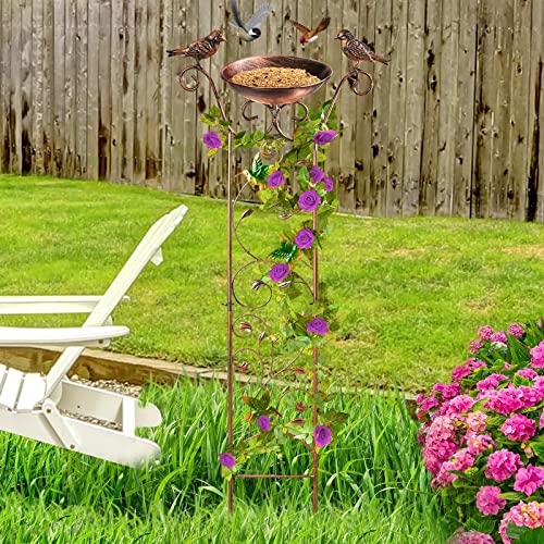 AWENDIETOU Bird Bath with Garden Trellis for Climbing Plants Outdoor 2 in 1 Bird Baths Bowl,Bird Bath for Outdoors Birdfeeder with Metal Antique Iron Easy to Install Detachable B