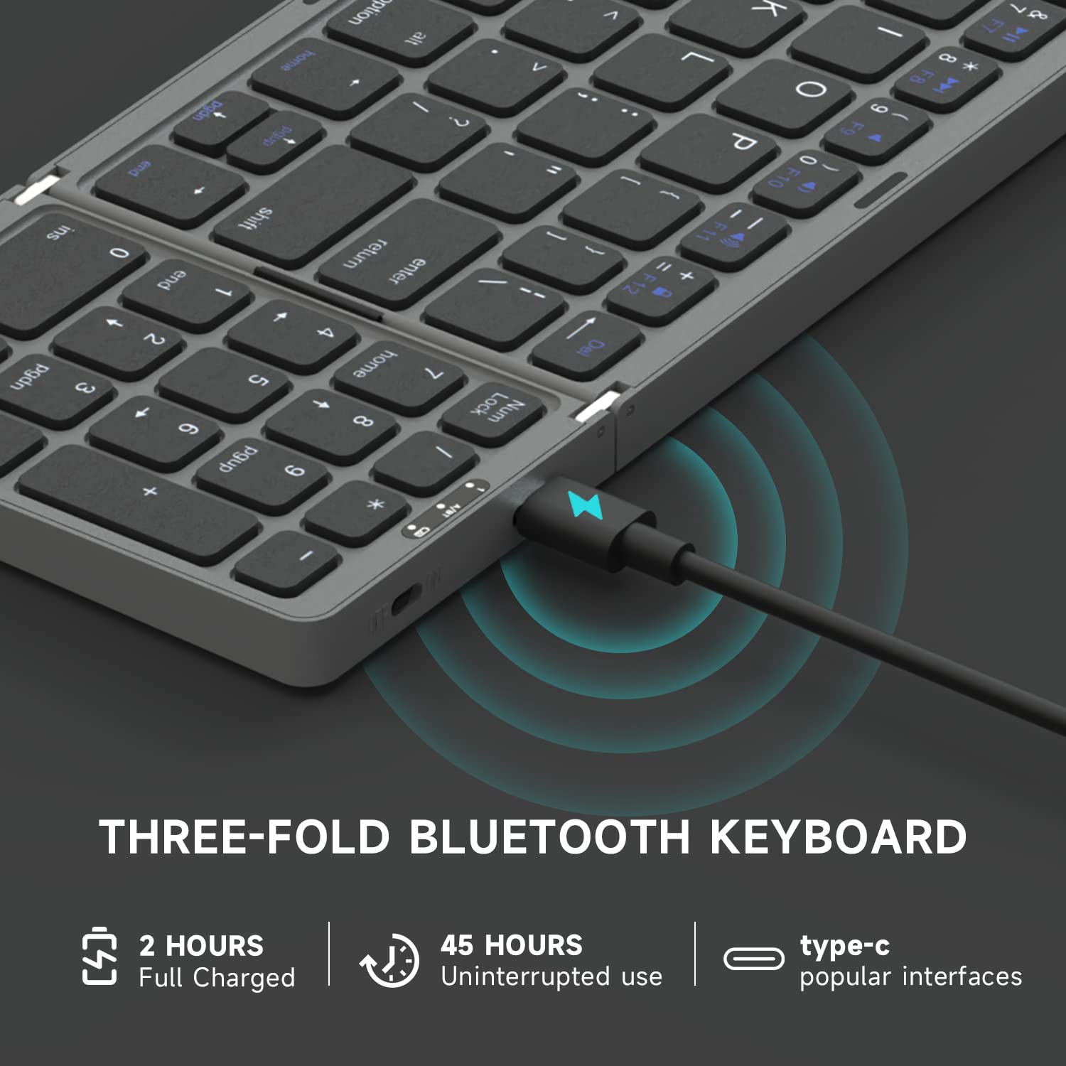 Portable Keyboard for Laptop with Numeric Keypad Foldable Keyboard Bluetooth for Laptop,Rechargeable full Laptop Keyboard Travel Keyboard for Laptop,Tablet,iPad,Phones etc,Up to 90 Days(Gray)