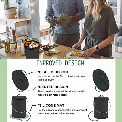 Compost Bin, LALASTAR Countertop Compost Bin with Lid, Kitchen Compost Container, Odorless Compost Bucket for Kitchen Food Waste with Carrying Handle, 1 Gallon, Black