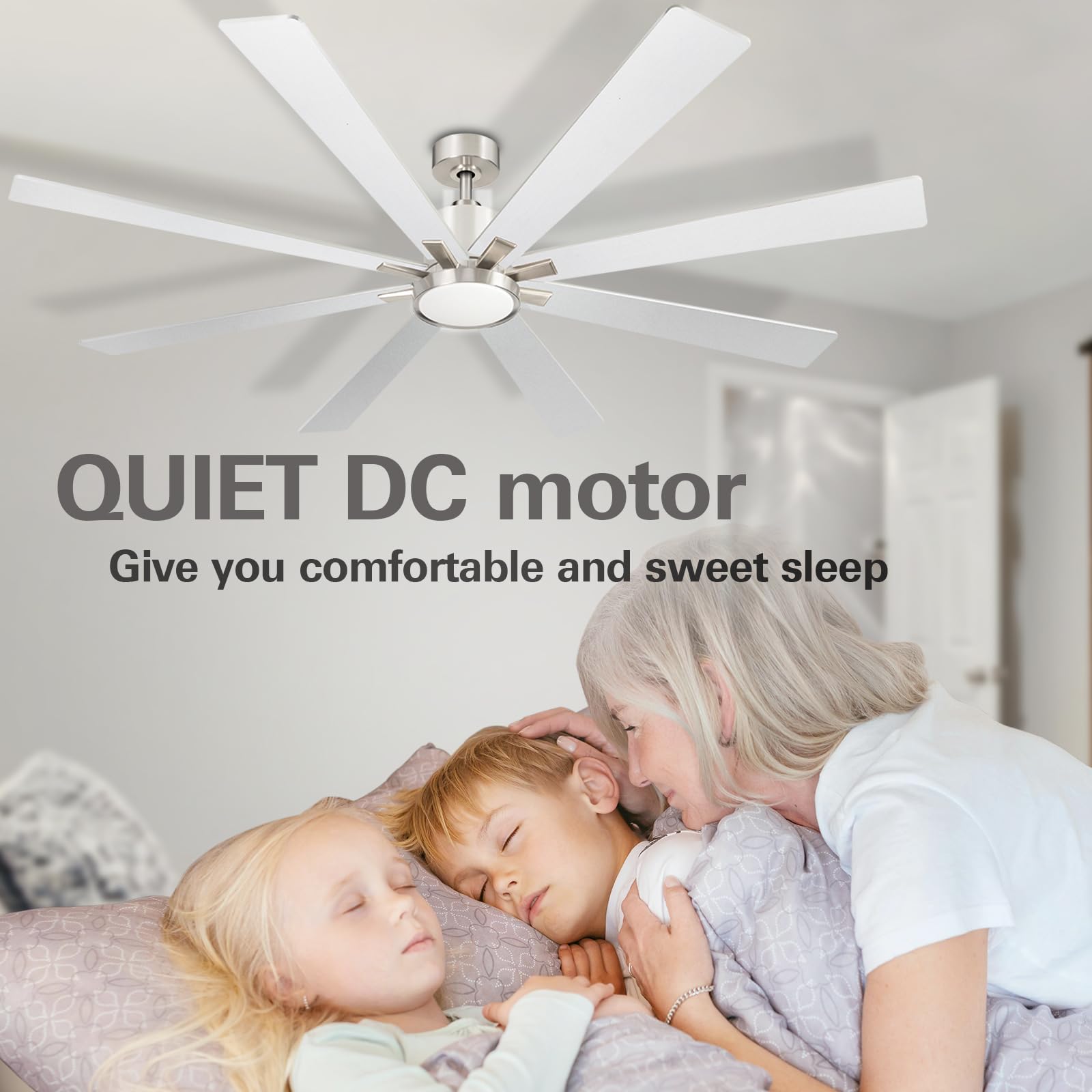 hykolity 72 Inch Indoor Ceiling Fans with Lights and Remote Control,Quiet Indoor Reversible DC Motor Ceiling Fan,8 Blades, Dimmable, 5CCT,6-Speed Ceiling Fan -Brushed Nickel