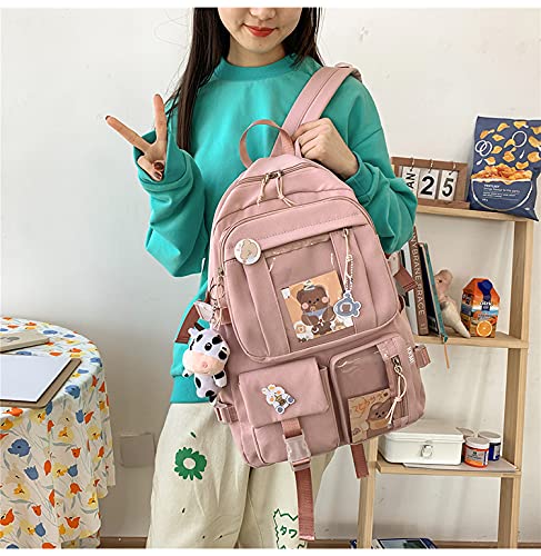 Dearsee Kawaii Backpack with Cute Pin Accessories Plush Pendant Kawaii Backpack Cute Aesthetic Backpack