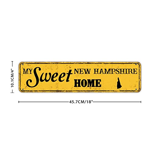 My Sweet Home New Hampshire Metal Sign Farmhouse State Map Silhouette Solid Yellow Garden Yard Decor UV Protected Metal Wall Decor Ready to Hang for Garage Office Restaurants Rectangle 4x18in