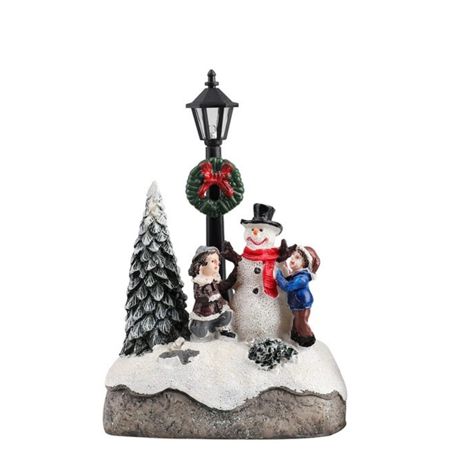 Wiexiang Christmas Village Set Decorations,Resin LED Warm Lights Christmas Tree Figurines, Mini Snowman Christmas Decorations, Christmas Village House Gift Sets, Collectible Buildings…