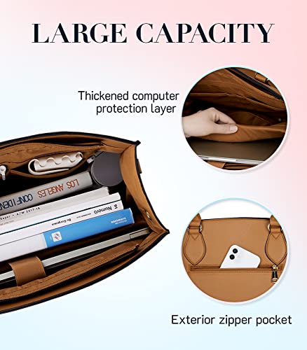 Missnine Laptop Bag 15.6 inch Work Bags for Women Professional Laptop Tote PU Leather Computer Briefcase for Office Business