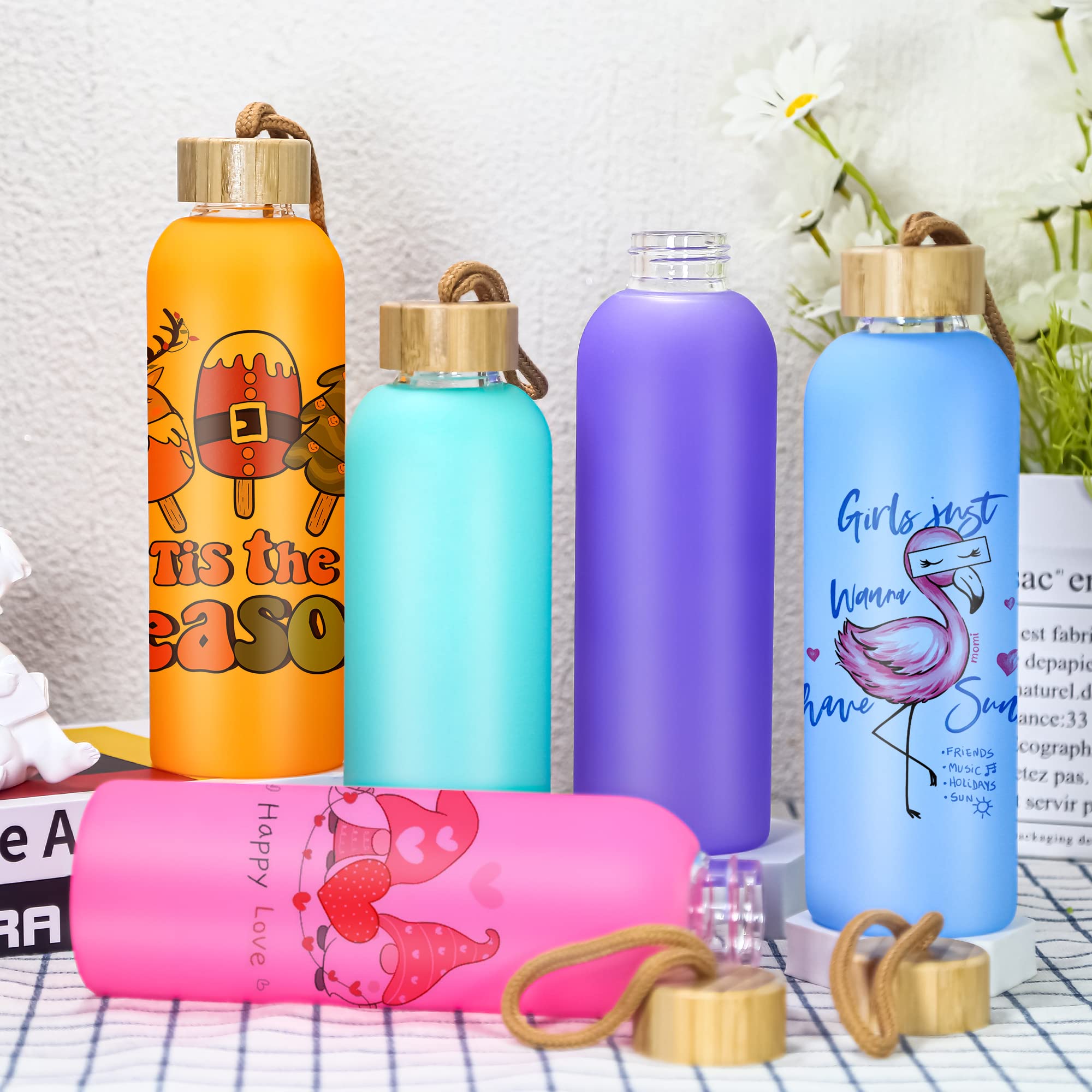 AGH 6 Pack Sublimation Glass Blanks With Bamboo Lid, 26 oz Rose Red Sublimation Cups, 750 ml Sublimation Beer Can Glass, Sublimation Straight Tumblers Watter Bottle for Juice, Soda, Drinks. Diy GIft