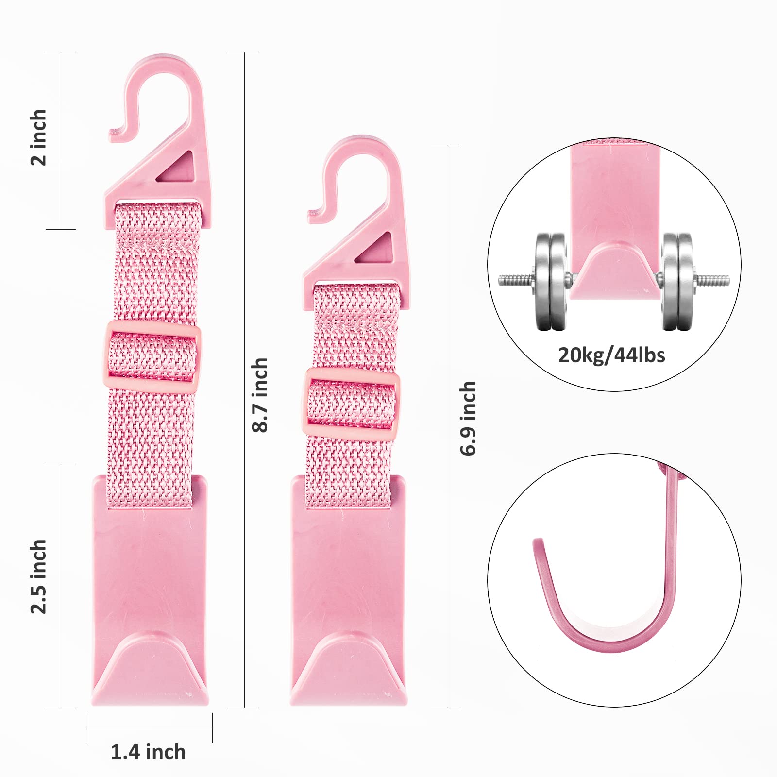 Flymic Adjustable Car Seat Headrest Hook, Universal Car Storage Headrest Hanger Holder Hooks Organizer, Vehicle Strong and Durable Backseat Hanger for Handbag Purse Coat 4 Pack Pink