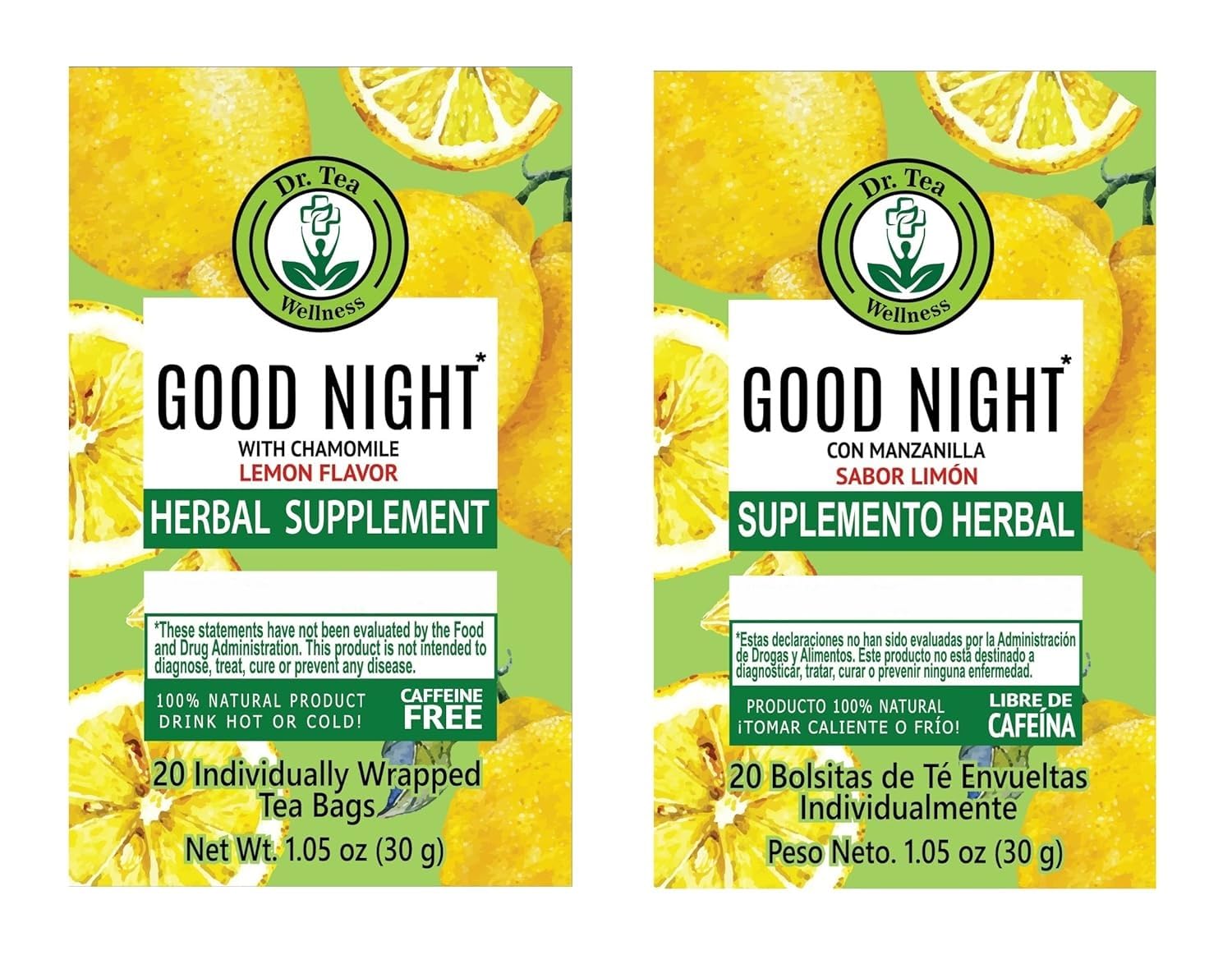 Dr. Tea Good Night Tea with Chamomile - Lemon Flavor - 20 Tea Bags