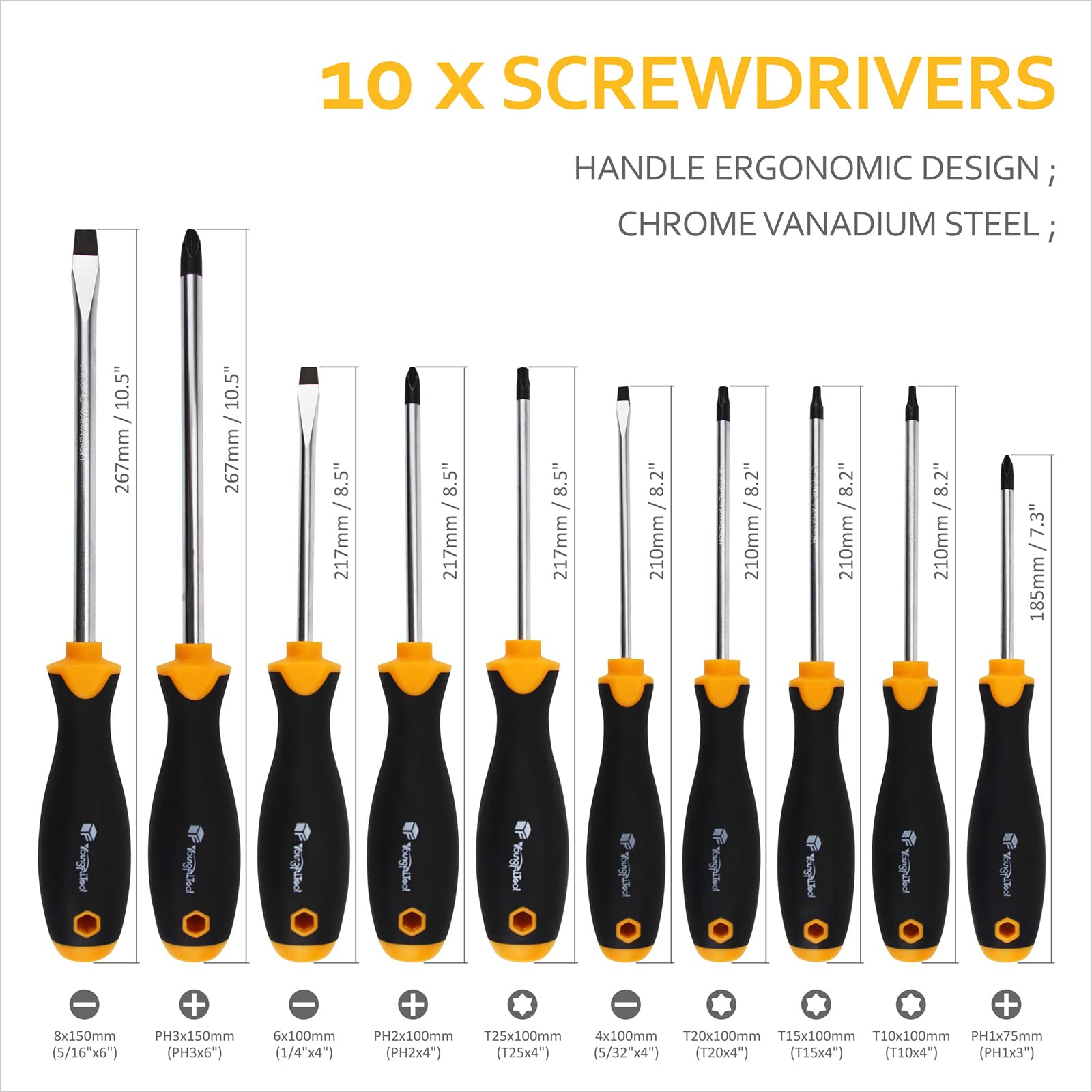 YF YoungFulTool 13 Pieces Magnetic Screwdriver Set Flat Phillip Torx Head Precision Screwdriver Set with SL PH TORX Head Magnetizer Demagnetizer and Canvas Pouch for Storing