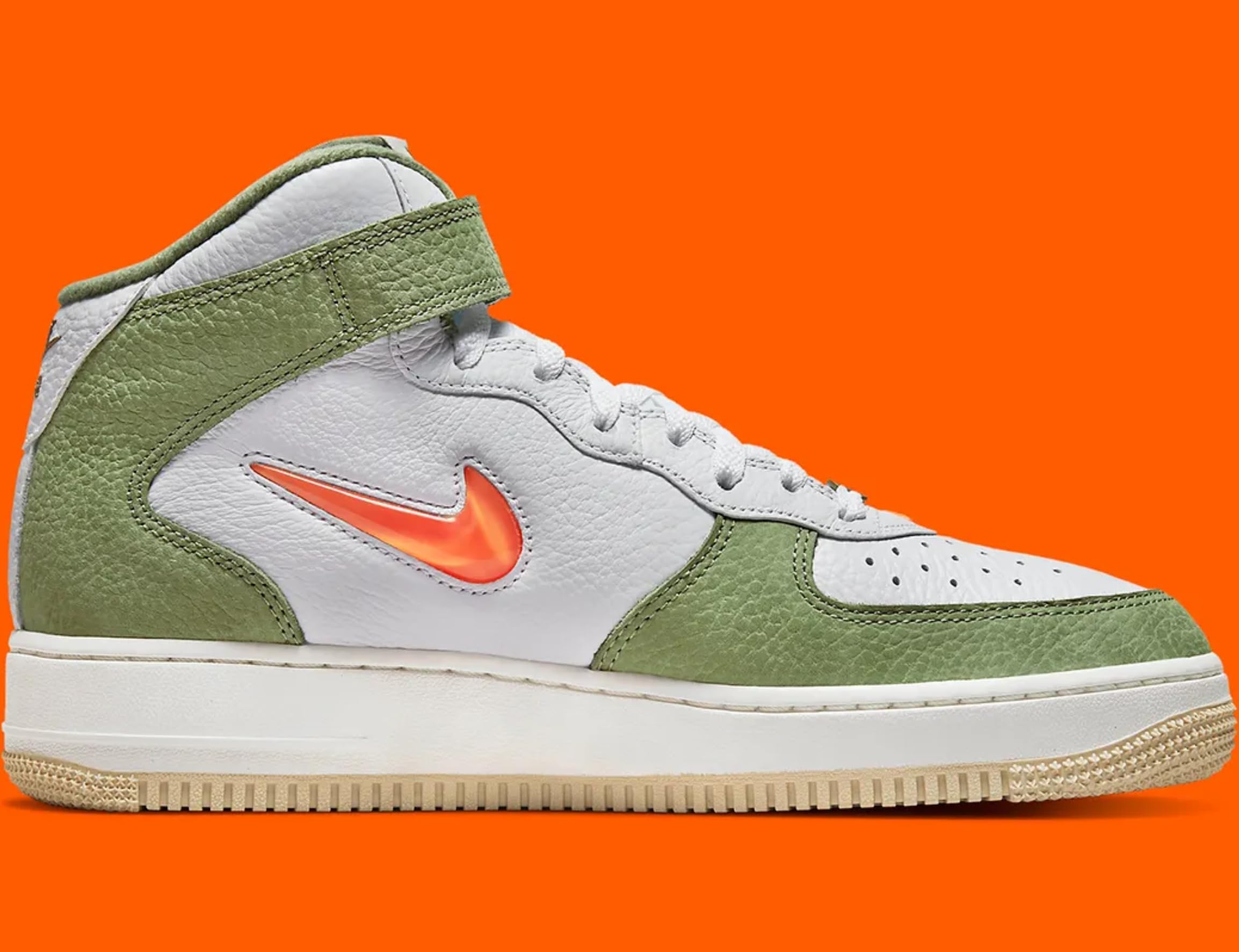 Nike mens Air Force 1 Mid Qs, White/Oil Green/Sail/Total Ora, 11