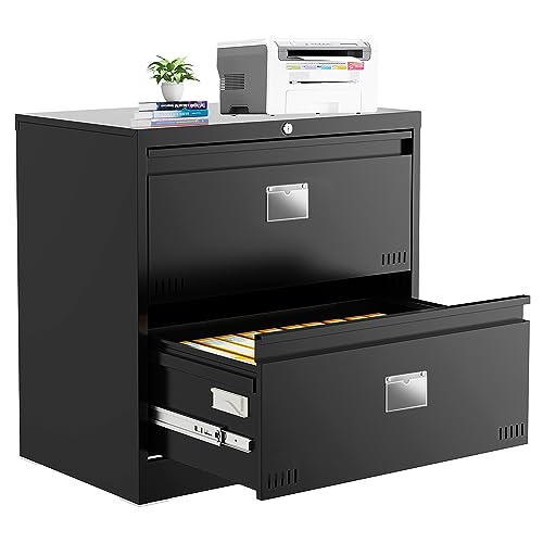 kingwolfox 2 Drawer Lateral File Cabinet with Lock, Locking lateral Filing Cabinet for Office Metal Steel File Drawers Cabinet, Lockable Horizontal File Cabinet for for Legal/Letter A4/F4 Size