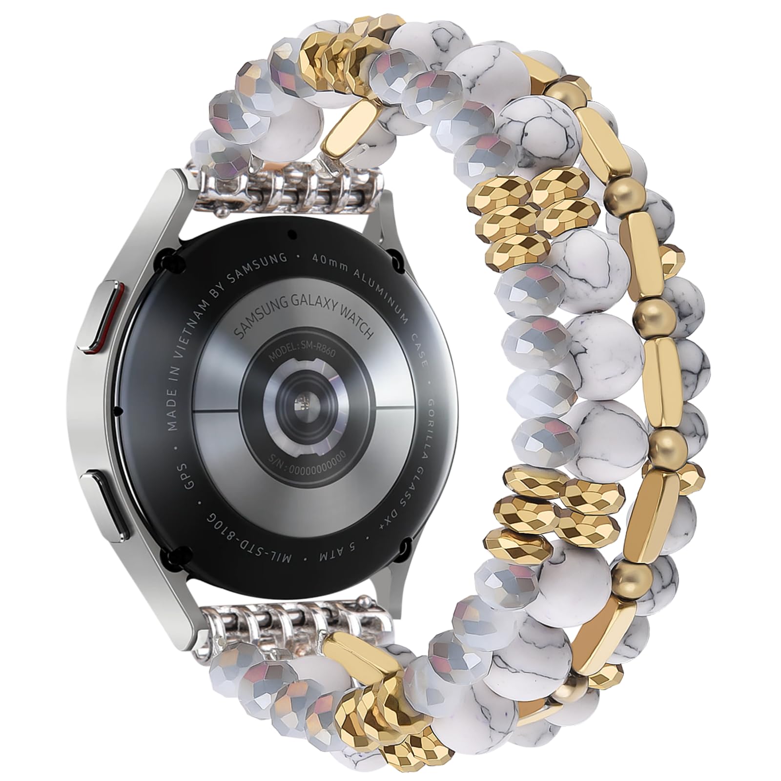 VISOOM Beaded Boho Bracelet Compatible for Samsung Galaxy Watch 7/6/5/4 40/44mm Bands/Active 2 Watch 4 Classic 42mm Band Women, 20mm Handmade Cute Elastic Crystal Beads Bracelet for Galaxy Watch 5 pro
