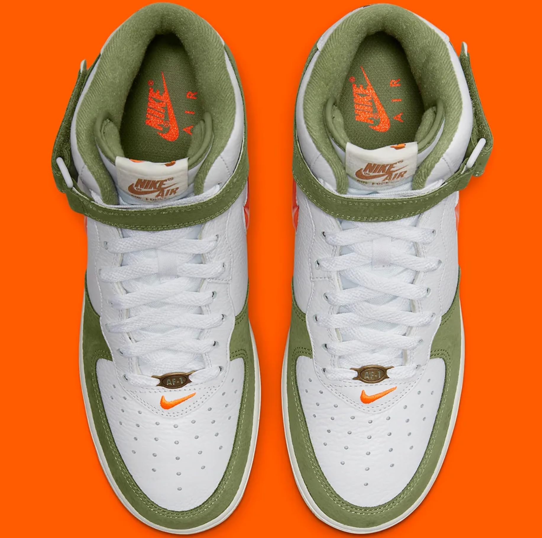 Nike mens Air Force 1 Mid Qs, White/Oil Green/Sail/Total Ora, 11