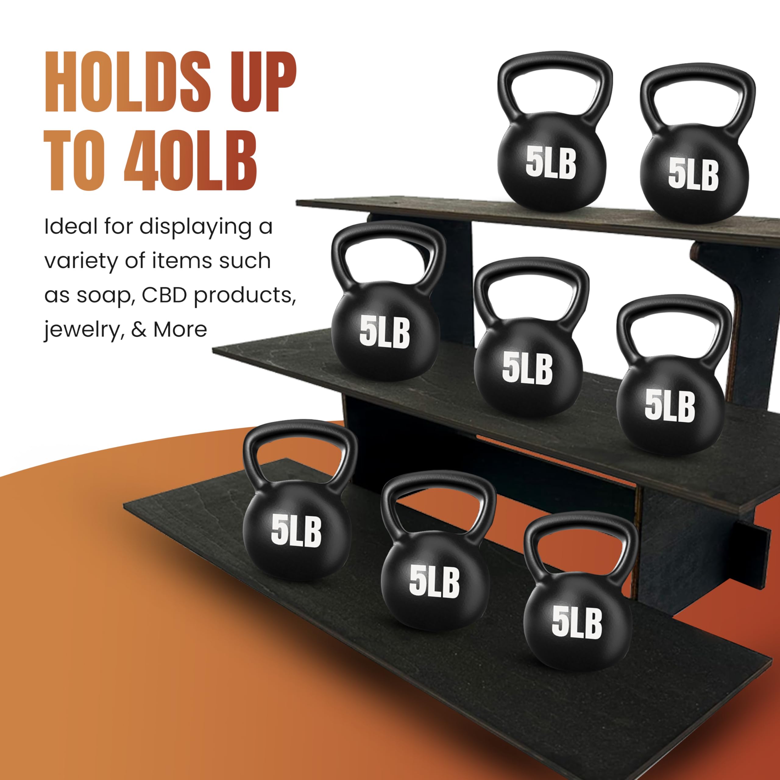 3-Tier Straight Retail Table Display Stand with Shelves | 3 Step Straight Display Rack for Counter Top, Craft Shows, Farmers Market, Trade Shows, Pop ups, Soap Display, Candles, Tumblers, Cups
