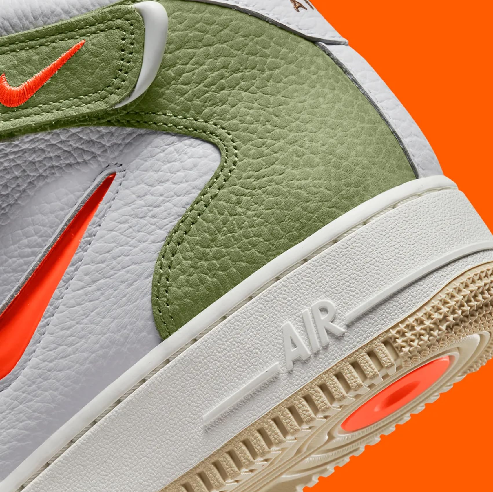 Nike mens Air Force 1 Mid Qs, White/Oil Green/Sail/Total Ora, 11