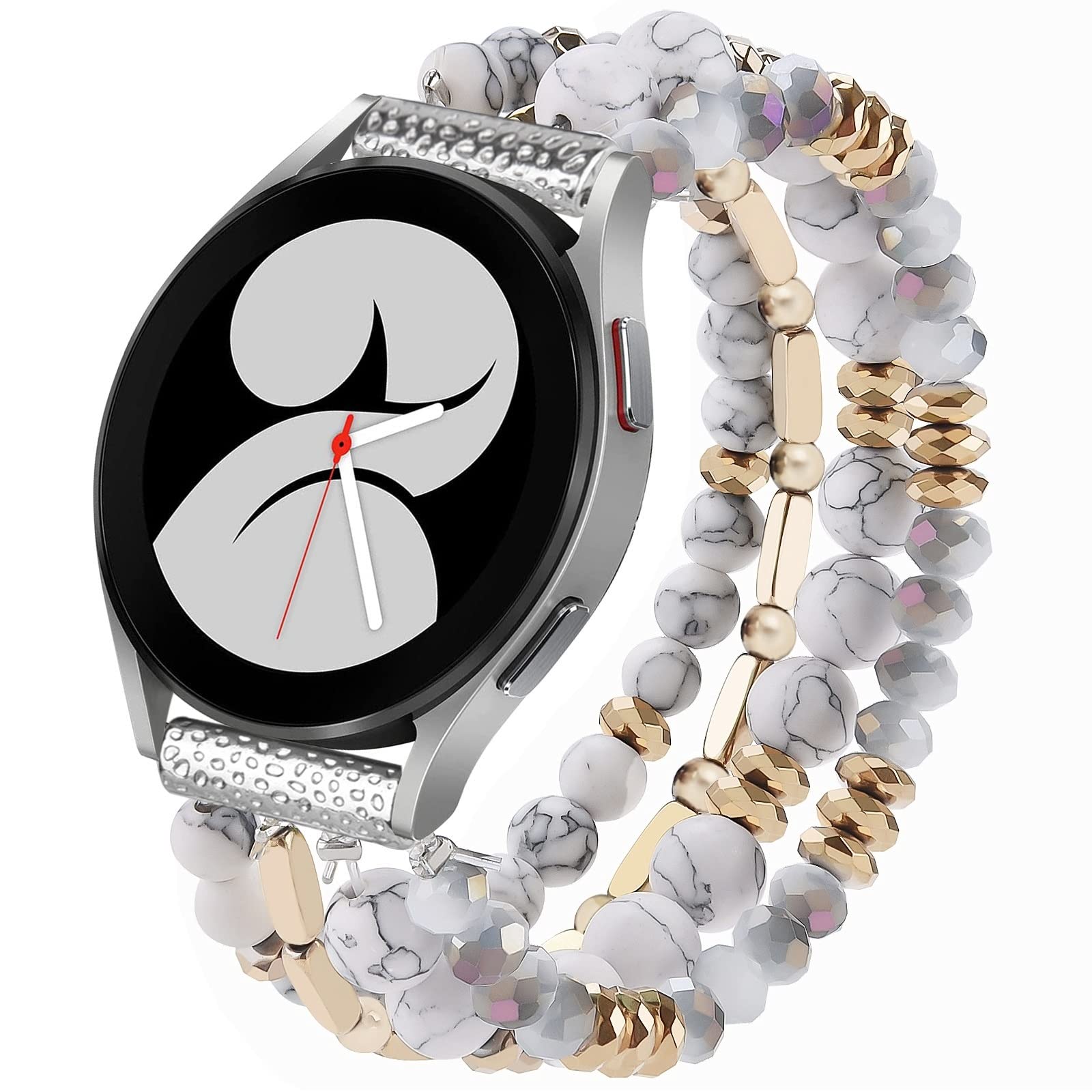 VISOOM Beaded Boho Bracelet Compatible for Samsung Galaxy Watch 7/6/5/4 40/44mm Bands/Active 2 Watch 4 Classic 42mm Band Women, 20mm Handmade Cute Elastic Crystal Beads Bracelet for Galaxy Watch 5 pro