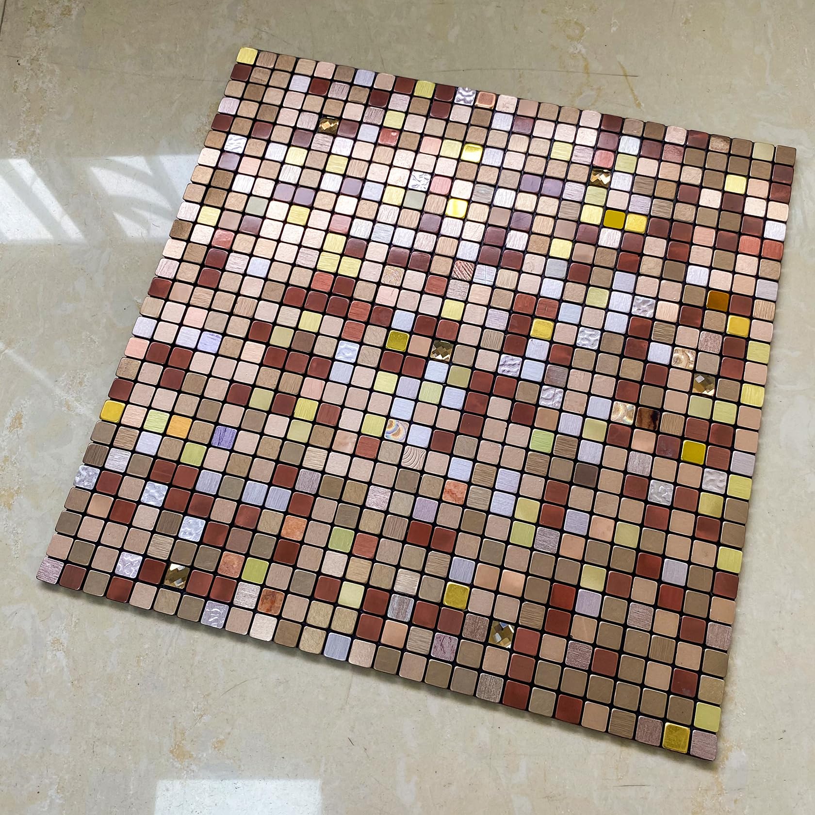 HomeyMosaic 10-Sheet Peel and Stick Backsplash Tile Stick on Kitchen Bathroom Fireplace Plaid Glass in Gradient Copper