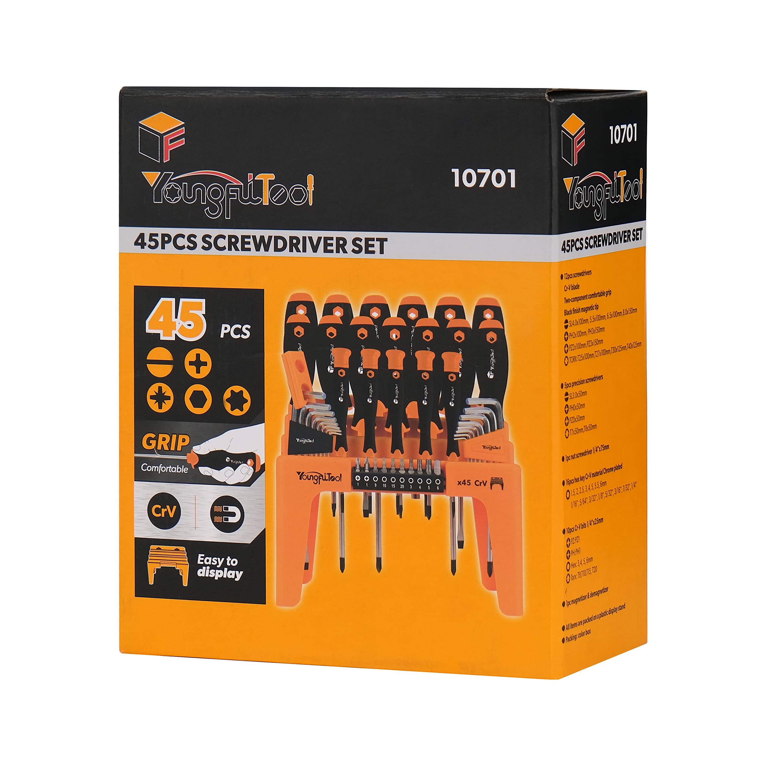 YF YoungFulTool 45Pcs Magnetic Screwdriver Set with Plastic Racking Hex Key Allen Wrench Precision Screwdrivers Flat Phillip Pozi Torx Screwdrivers Magnetic Screwdriver Handle DIY Tools Men Tools