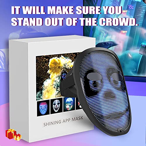MEGOO Led Mask with Bluetooth Programmable,Ultra-light-thin Led Digital Light Up Face Mask for Halloween Rave Masquerade