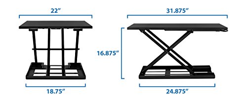 Mount-It! Standing Desk Converter, Height Adjustable Sit Stand Desk, 32x22 Inch Preassembled Stand Up Desk Converter, Ultra Low Profile Design, Black