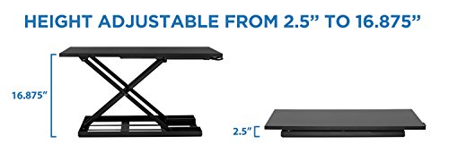 Mount-It! Standing Desk Converter, Height Adjustable Sit Stand Desk, 32x22 Inch Preassembled Stand Up Desk Converter, Ultra Low Profile Design, Black