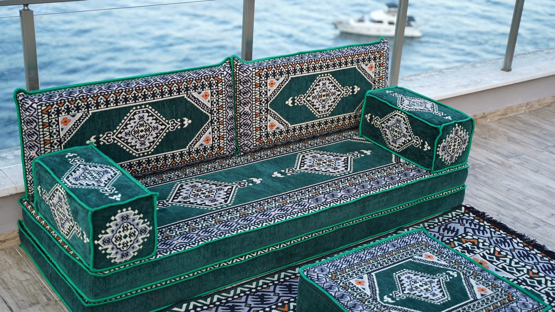 Green Floor Couch Set, Sectional Sofas, Arabic Floor Sofa Set, Yoga Meditation Mat, Futon Sofa Bed, Sofa Covers (Sofa Full Set, 8'' Thickness (20 cm))