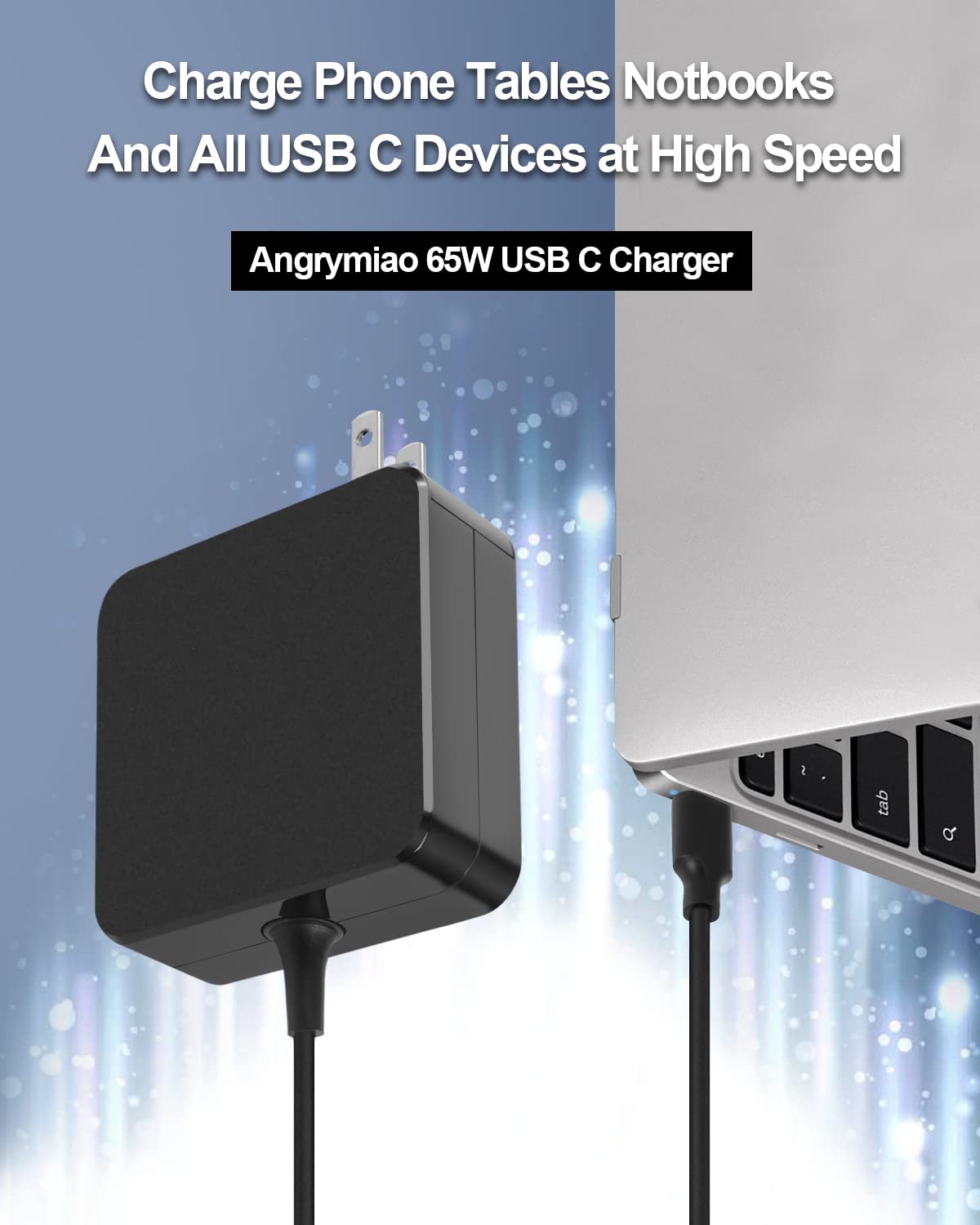 65W USB C Charger,PD Wall Power Adapter Compatible for MacBook Pro, Dell XPS, Chromebook, Lenovo, Huawei Matebook, HP Spectre, Acer and Any Laptops or Smart Phones with USB C