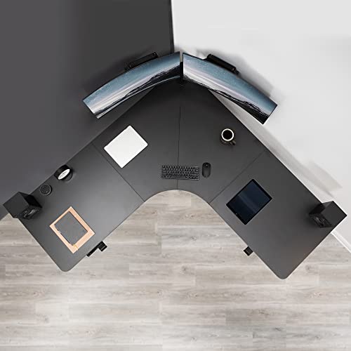 VIVO Electric Height Adjustable 71 x 71 inch Curved Corner Stand Up Desk, Black 4 Section Table Top, Black Frame with Memory Controller, L-Shaped Standing Workstation, DESK-KIT-E3CB2