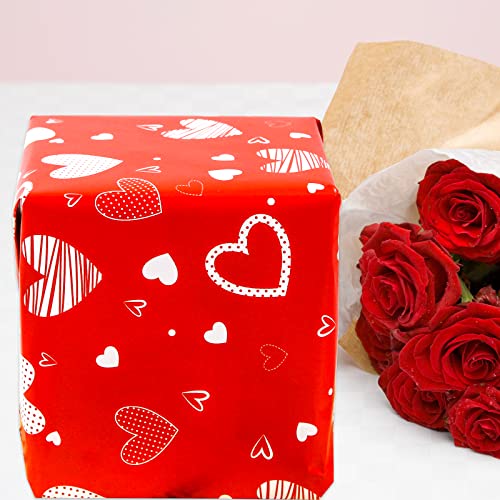 WorldBazaar Valentines Wrapping Paper Roll with Cut Lines Valentine Heart Love Design Gift Wrapping Paper for Valentineās Day Birthday Holiday 3 Pack Red Pink