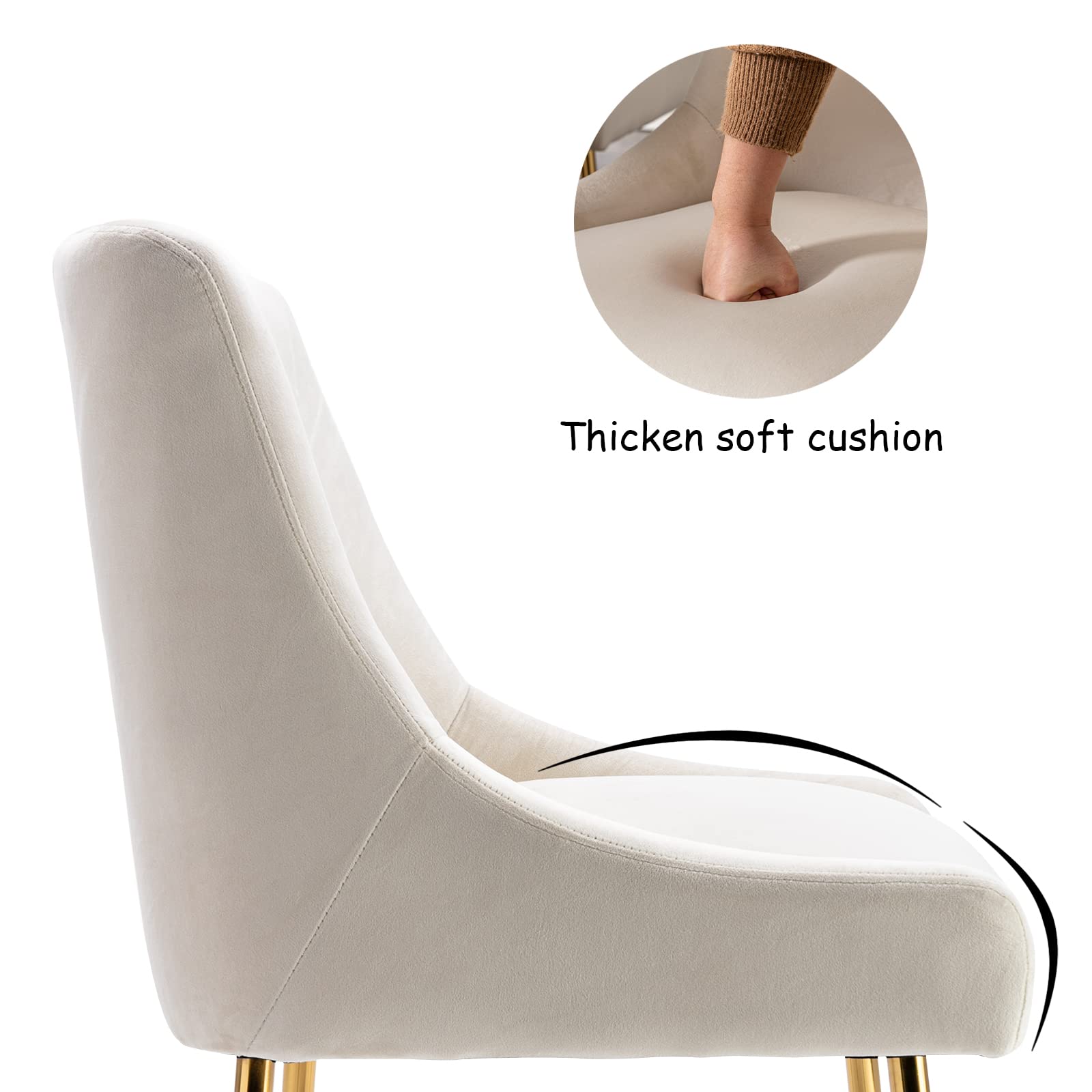 ZHENGHAO Velvet Dining Chairs Set of 6, Modern Accent Kitchen Chairs with Gold Legs Upholstered Guest Chairs for Living Room/Kitchen/Restaurant, White