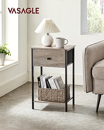 VASAGLE Nightstand, Side Table with Fabric Drawer, 24-Inch Tall End Table with Storage Shelf, Bedroom, Greige and Black ULGS021B02