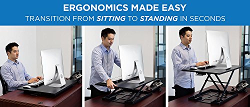 Mount-It! Standing Desk Converter, Height Adjustable Sit Stand Desk, 32x22 Inch Preassembled Stand Up Desk Converter, Ultra Low Profile Design, Black