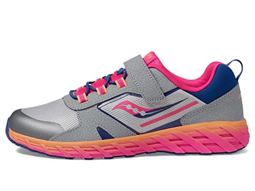 Saucony Wind Shield A/C Sneaker, Grey/Pink/Navy, 1.5 US Unisex Big Kid