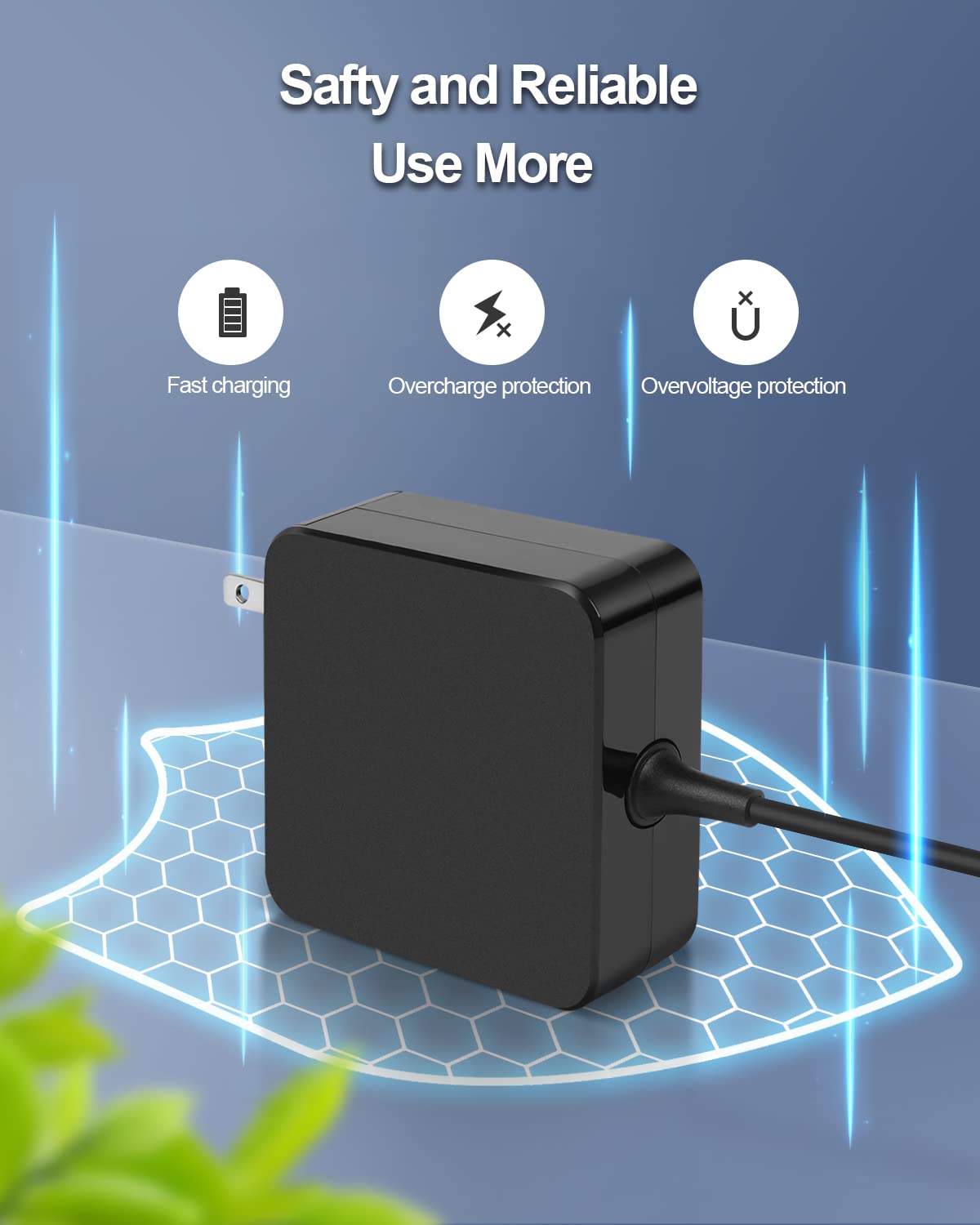 65W USB C Charger,PD Wall Power Adapter Compatible for MacBook Pro, Dell XPS, Chromebook, Lenovo, Huawei Matebook, HP Spectre, Acer and Any Laptops or Smart Phones with USB C