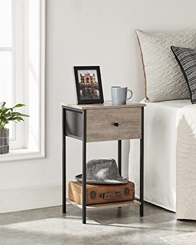 VASAGLE Nightstand, Side Table with Fabric Drawer, 24-Inch Tall End Table with Storage Shelf, Bedroom, Greige and Black ULGS021B02