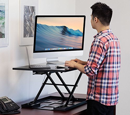 Mount-It! Standing Desk Converter, Height Adjustable Sit Stand Desk, 32x22 Inch Preassembled Stand Up Desk Converter, Ultra Low Profile Design, Black
