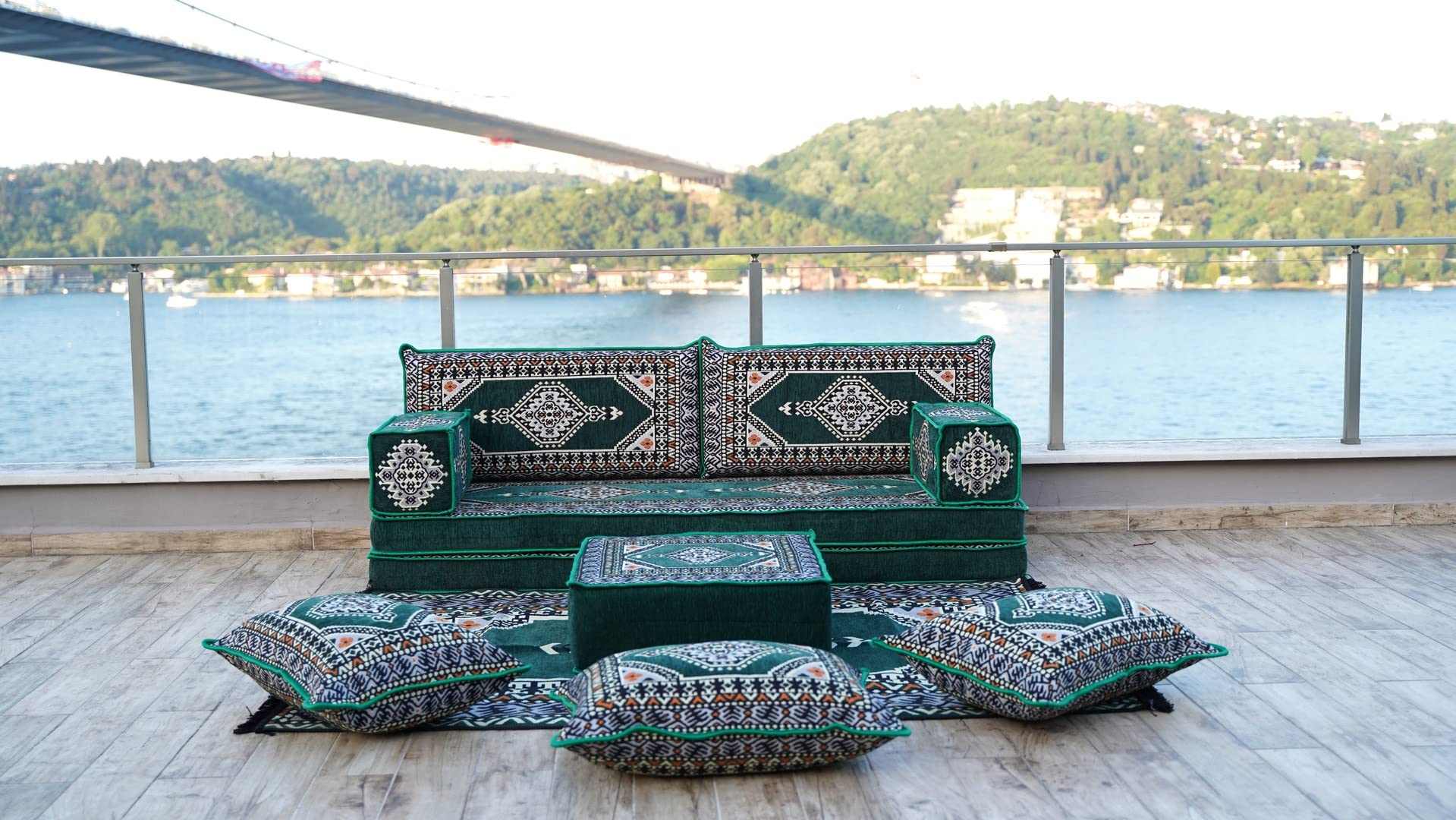 Green Floor Couch Set, Sectional Sofas, Arabic Floor Sofa Set, Yoga Meditation Mat, Futon Sofa Bed, Sofa Covers (Sofa Full Set, 8'' Thickness (20 cm))
